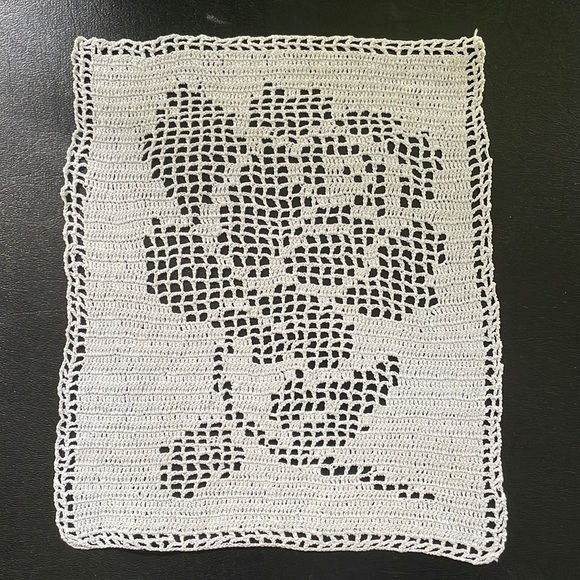 Accents | Vintage Filet Crochet Lace Doily Rose Antique Frame Washed ...